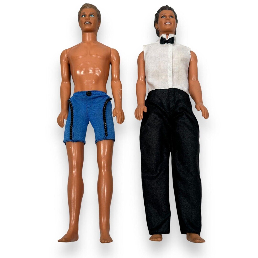 Vintage Mattel Barbie Ken Dolls Lot of 2 Molded Hair 90s Tuxedo Bathing ...