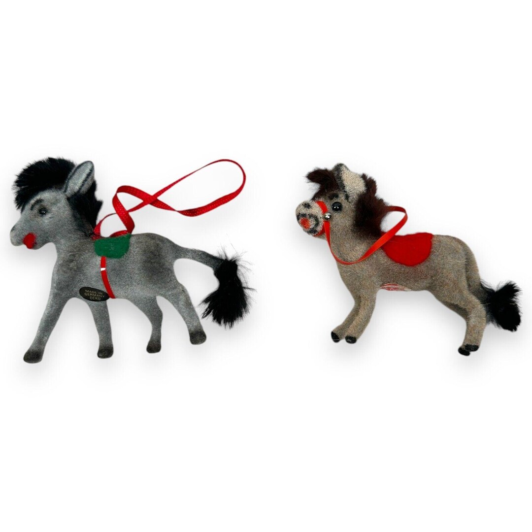 Vintage Wagner Deko Flocked Miniature Donkey Animal Holiday Ornaments ...