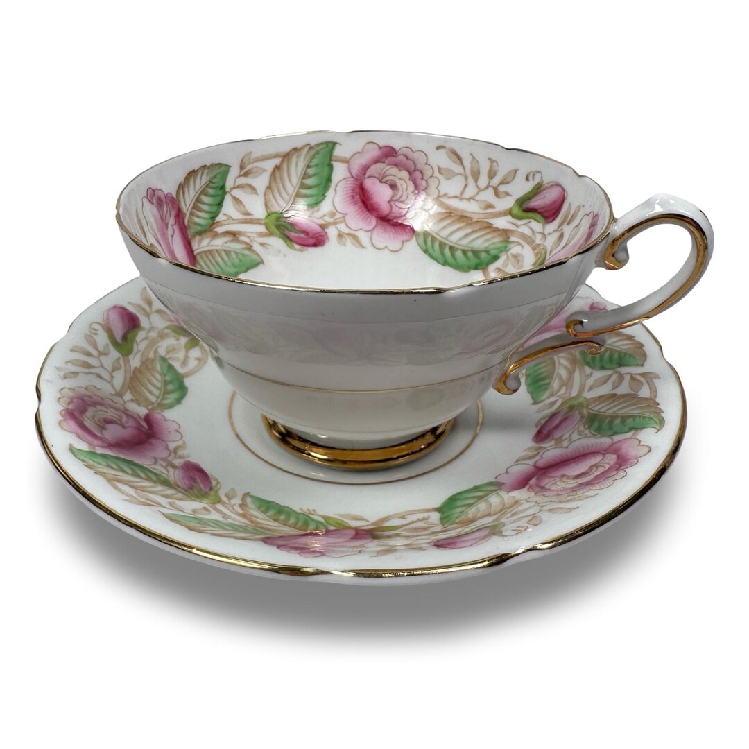 Vintage Stanley Teacup & Saucer White Rosalind Gold Trim Fine Bone ...