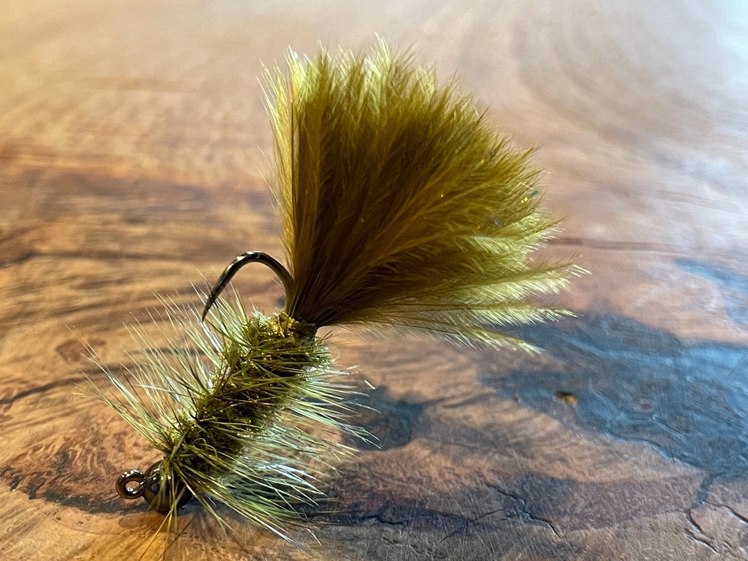 Olive Woolly Bugger Jig Size 12, 8, or 6 -4 Pack -barbless Jig Hooks ...