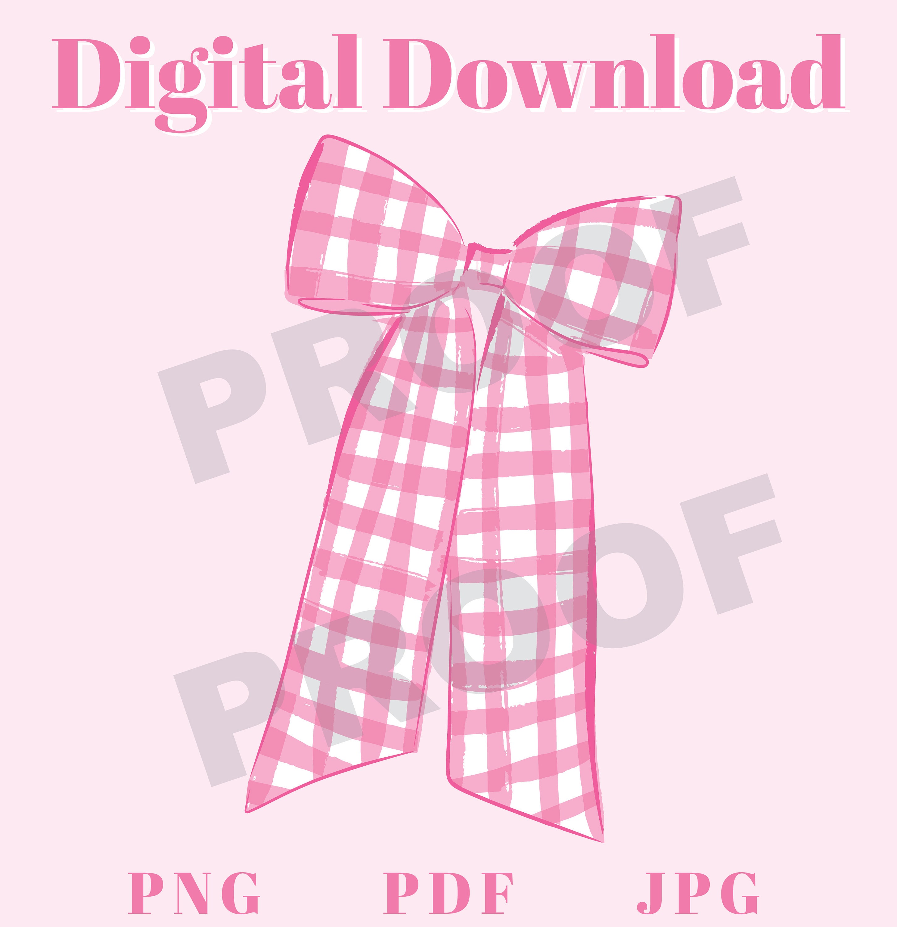Preppy Gingham Bow Drawing for T -shirt Digital Download Pink Preppy ...