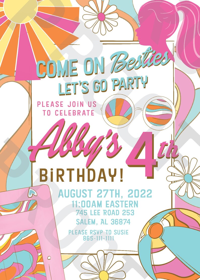 Come on Besties Lets Go Party Pool Party Dollie Digital Invite - Etsy