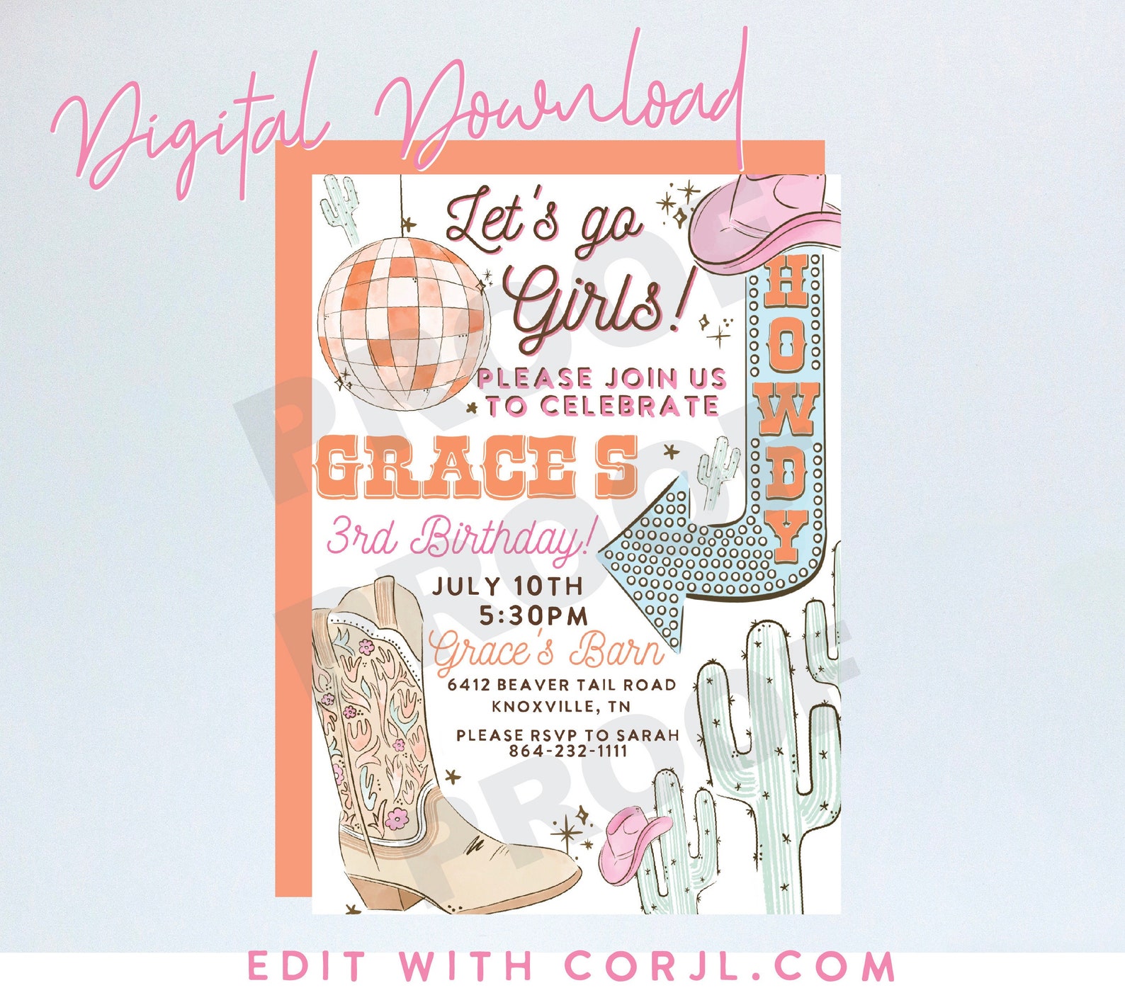 Disco Cowgirl Birthday Invite for Groovy Western Party Invite Design ...