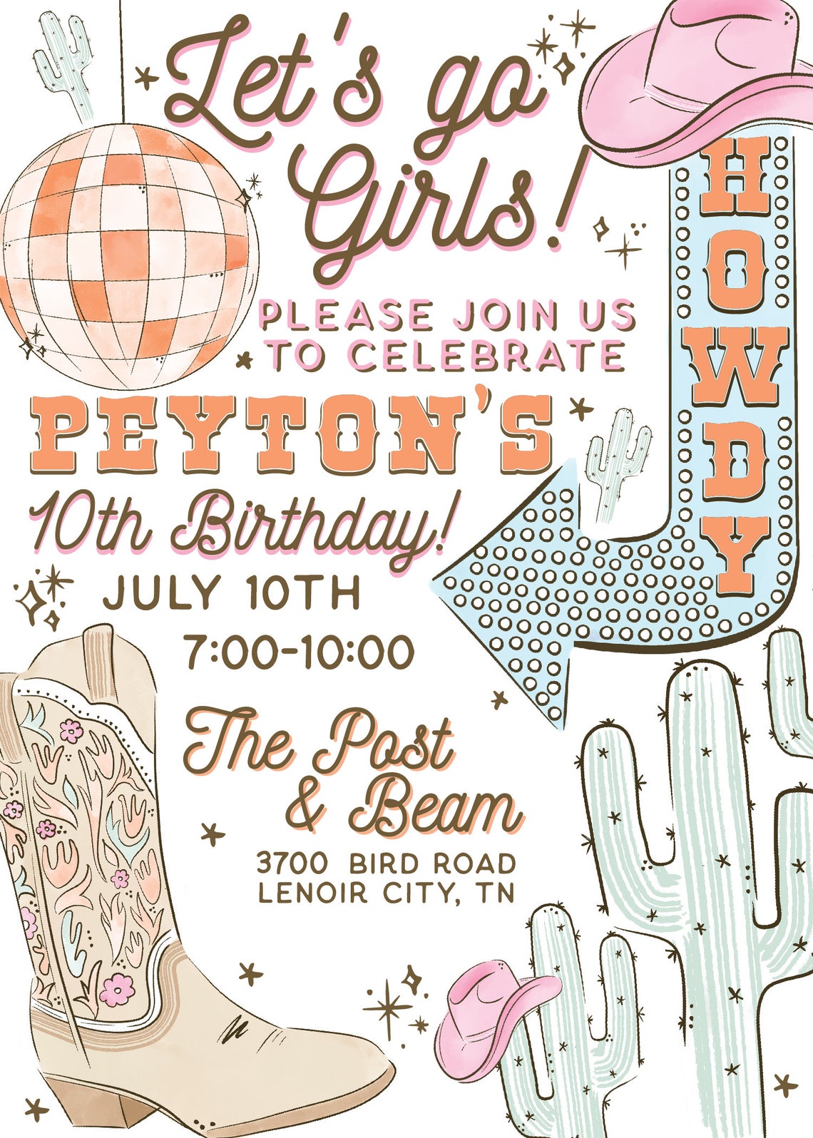 Disco Cowgirl Party Invite - Etsy