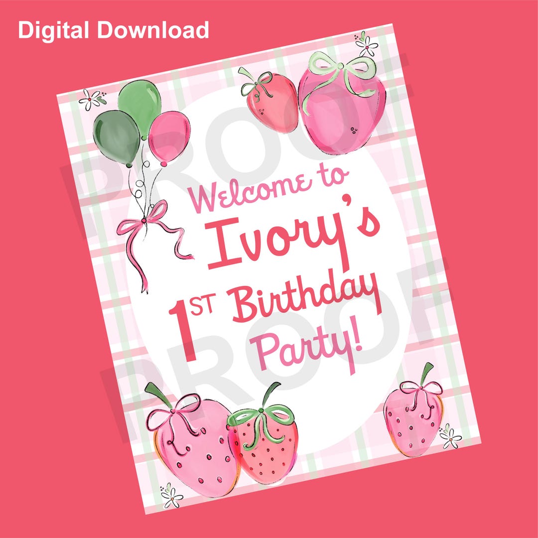 Strawberry Birthday Girl Party Sign Digital Download - Etsy