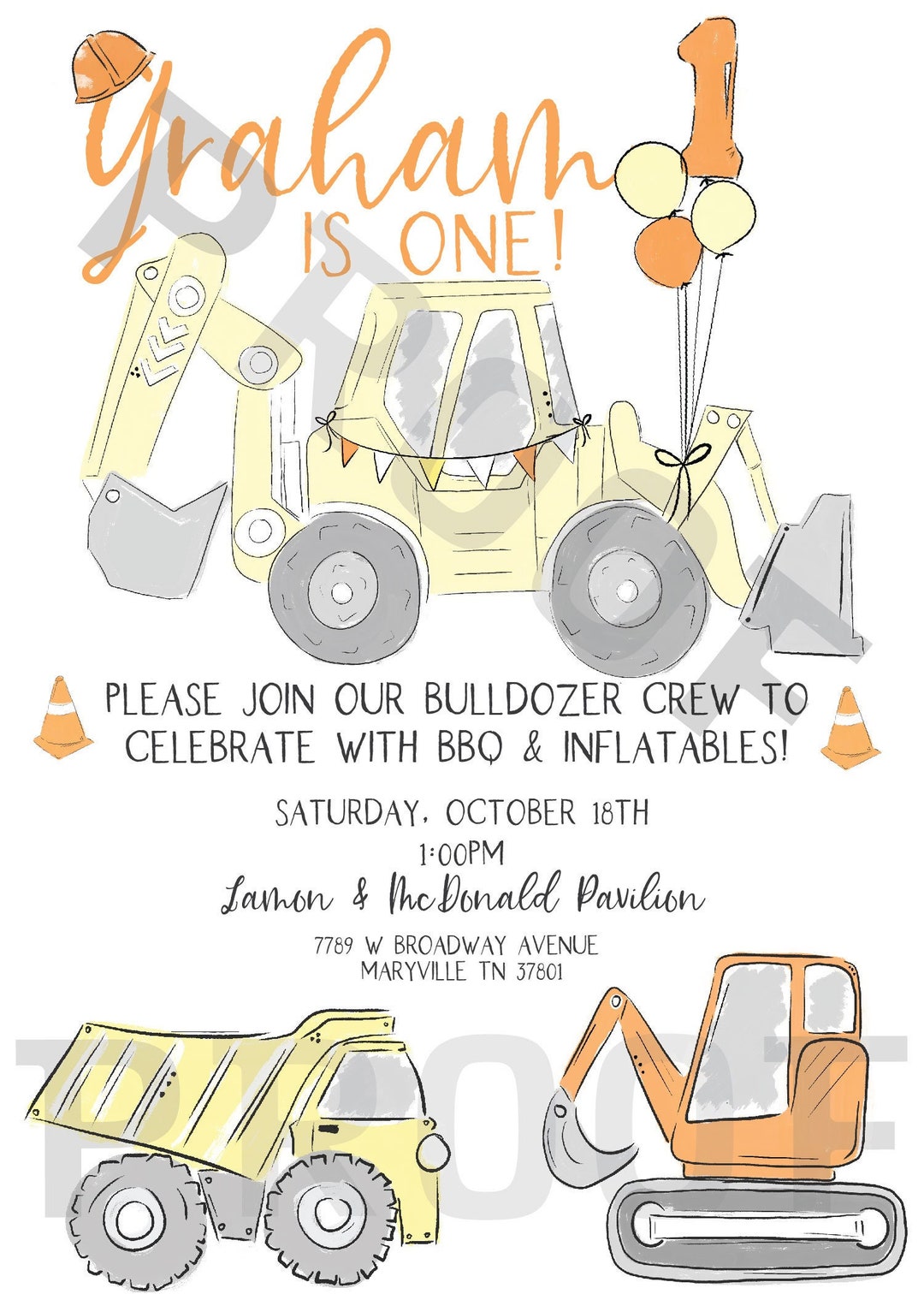 Invitación digital a construction Bulldozer Party - Etsy México