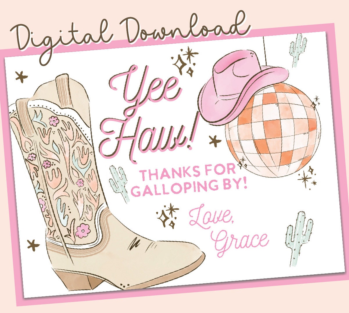 Disco Cowgirl Thank You Cards Digital Download - Etsy