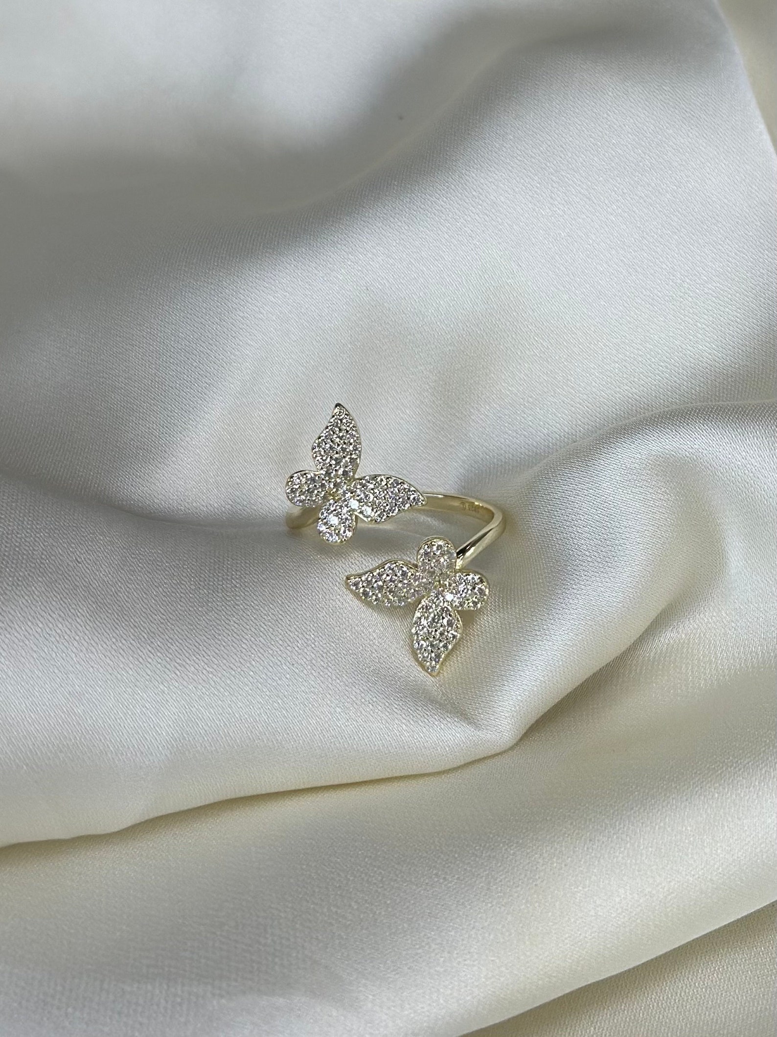 Ring of Two Butterflies With Zircons - Etsy