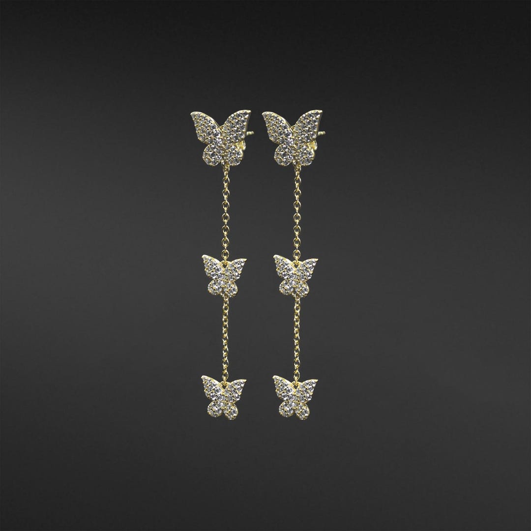 Triple Butterfly Drop Earrings - Etsy
