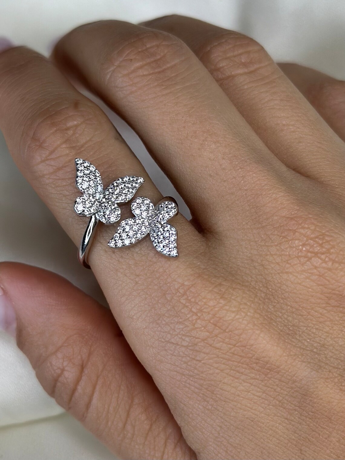 Ring of Two Butterflies With Zircons - Etsy