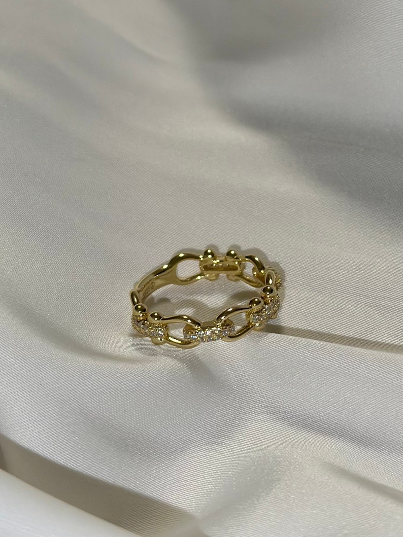 Gold Ring With Loops Decorated With Zircons - Etsy