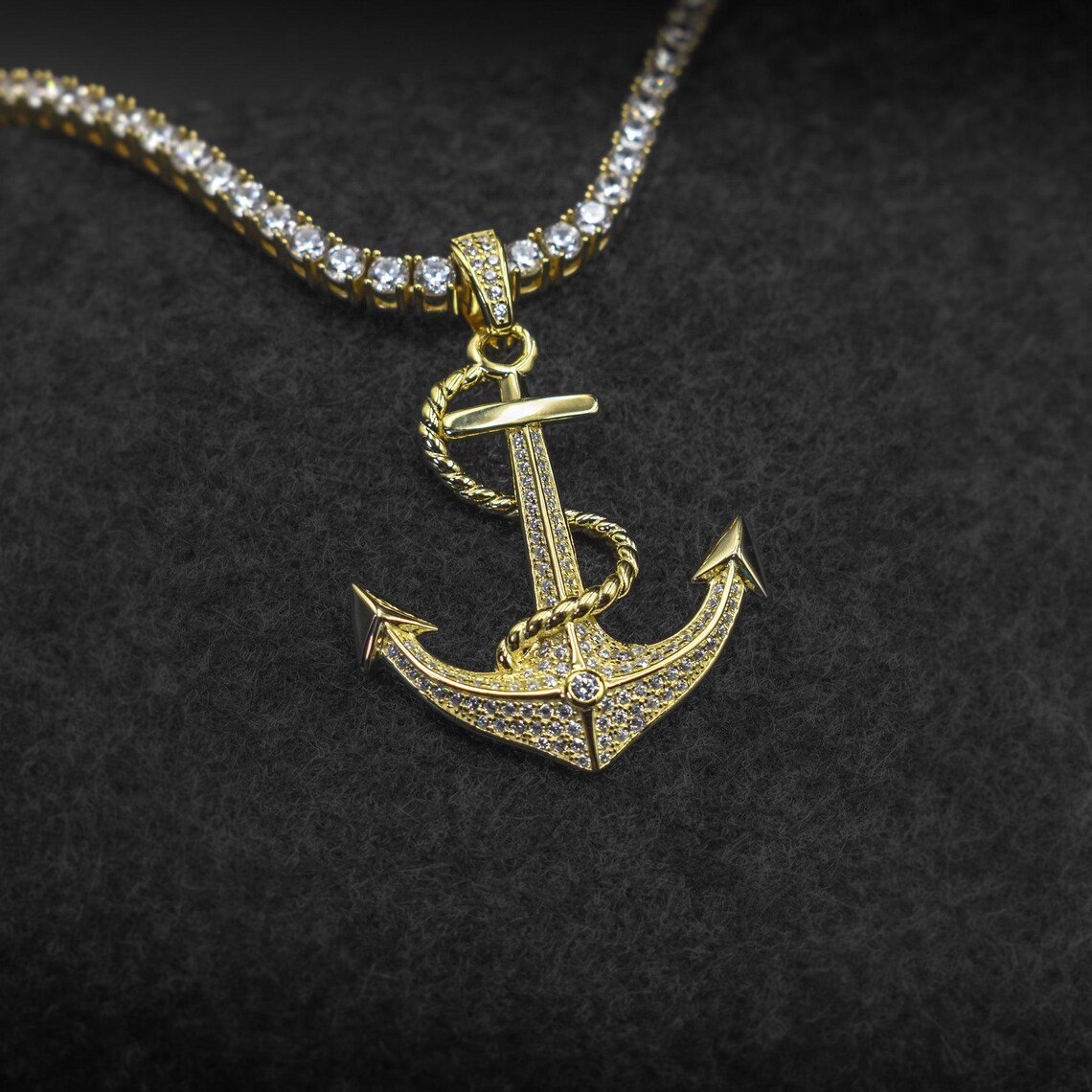 Anchor Diamond Pavé Pendant - Etsy