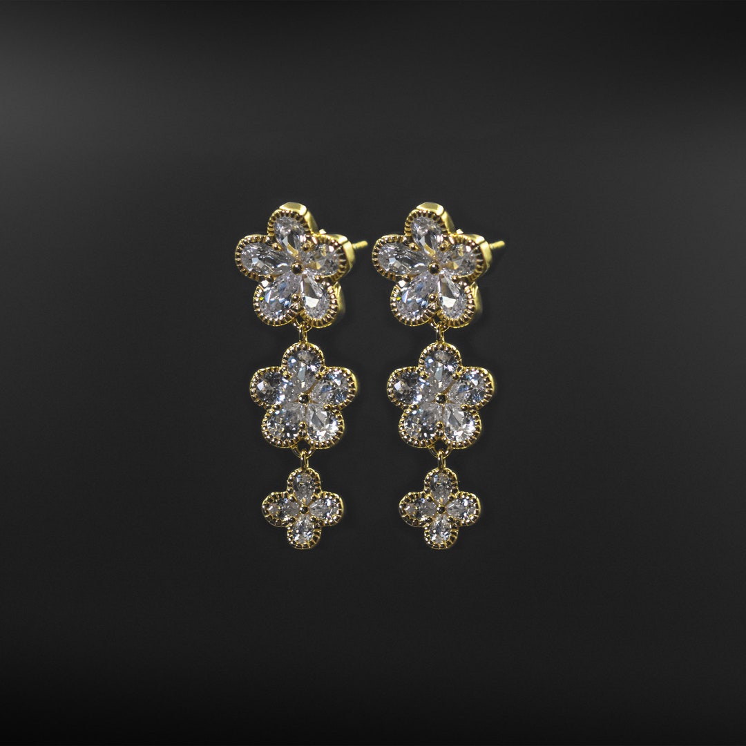 Tri-flower Dangle Earrings - Etsy