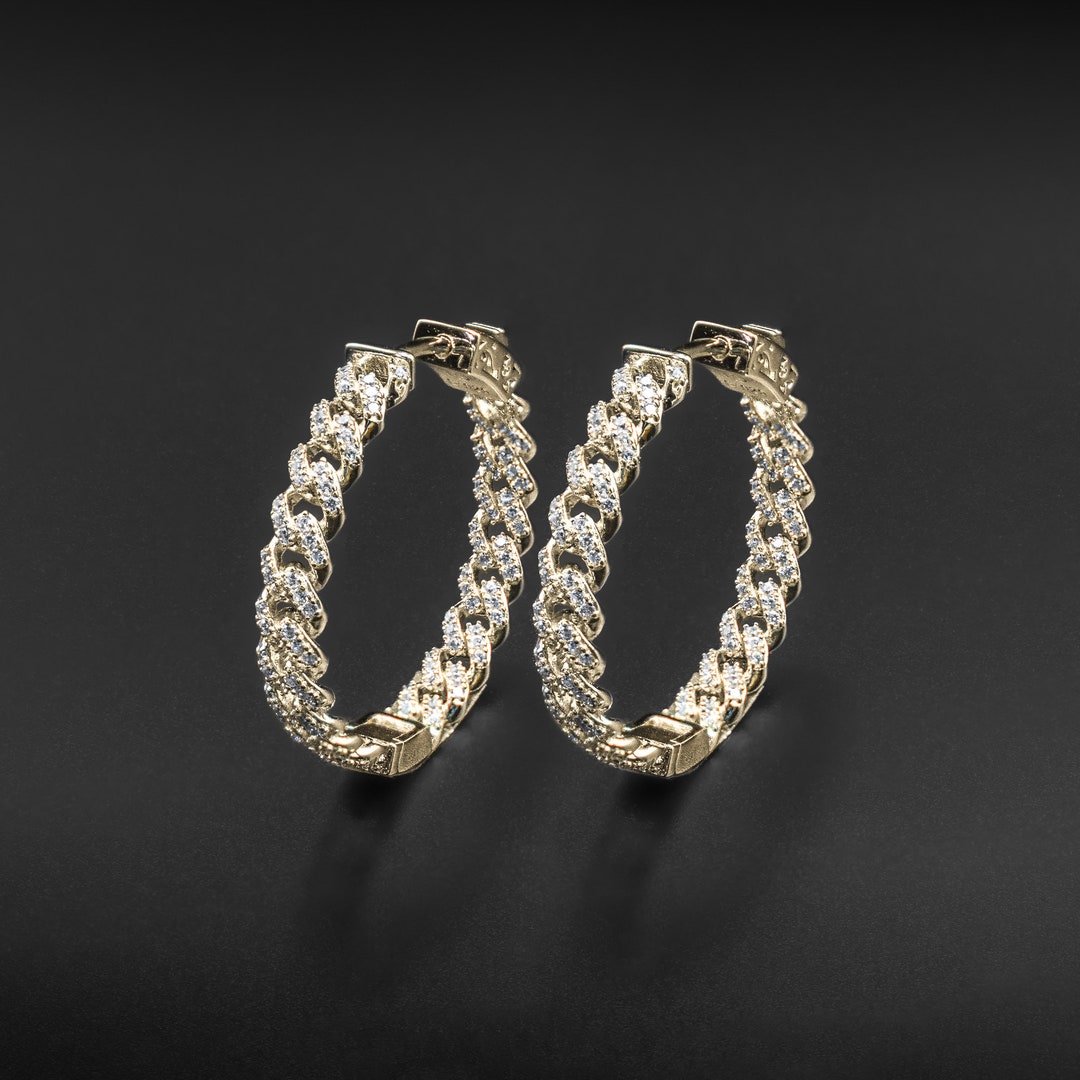 Diamond Cuban Link Hoop Earrings - Etsy