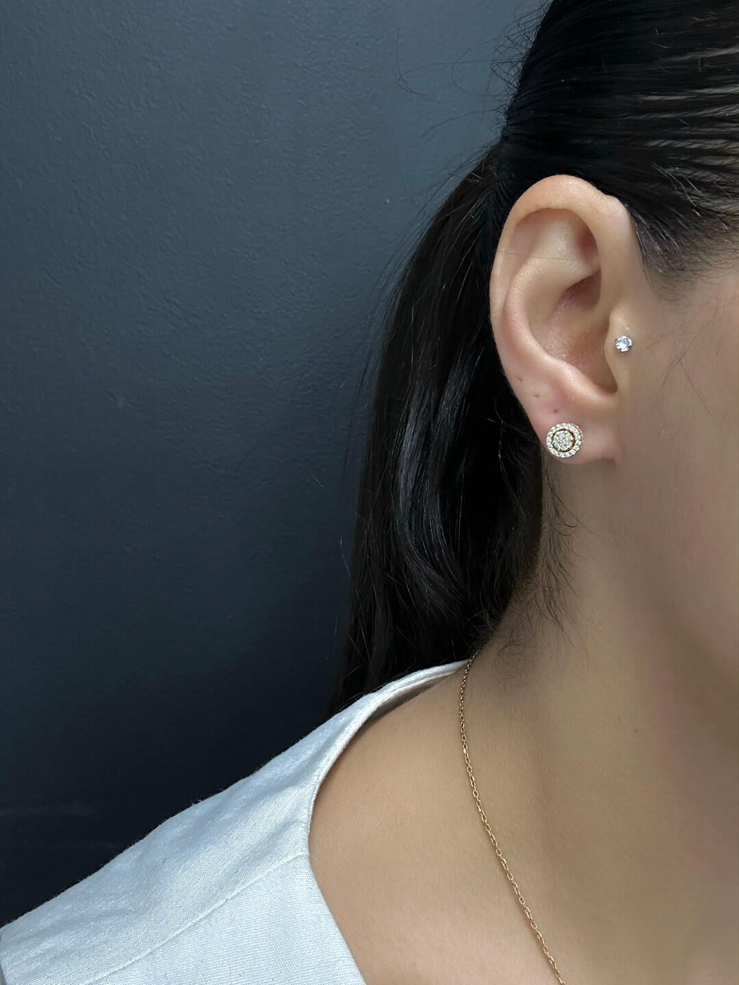 Circle Within a Circle Earring With Zircons - Etsy