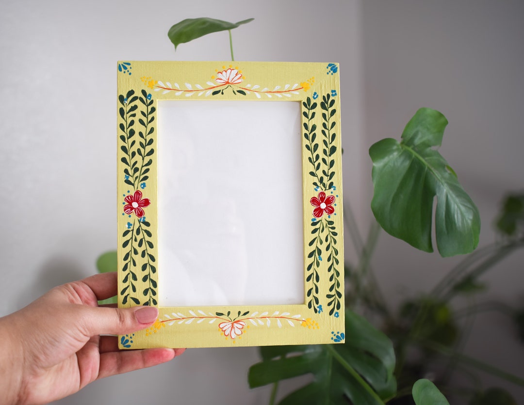 Whimsical Blooms 3 : 9x7 Hand-painted Yellow Frame With Folk Art ...