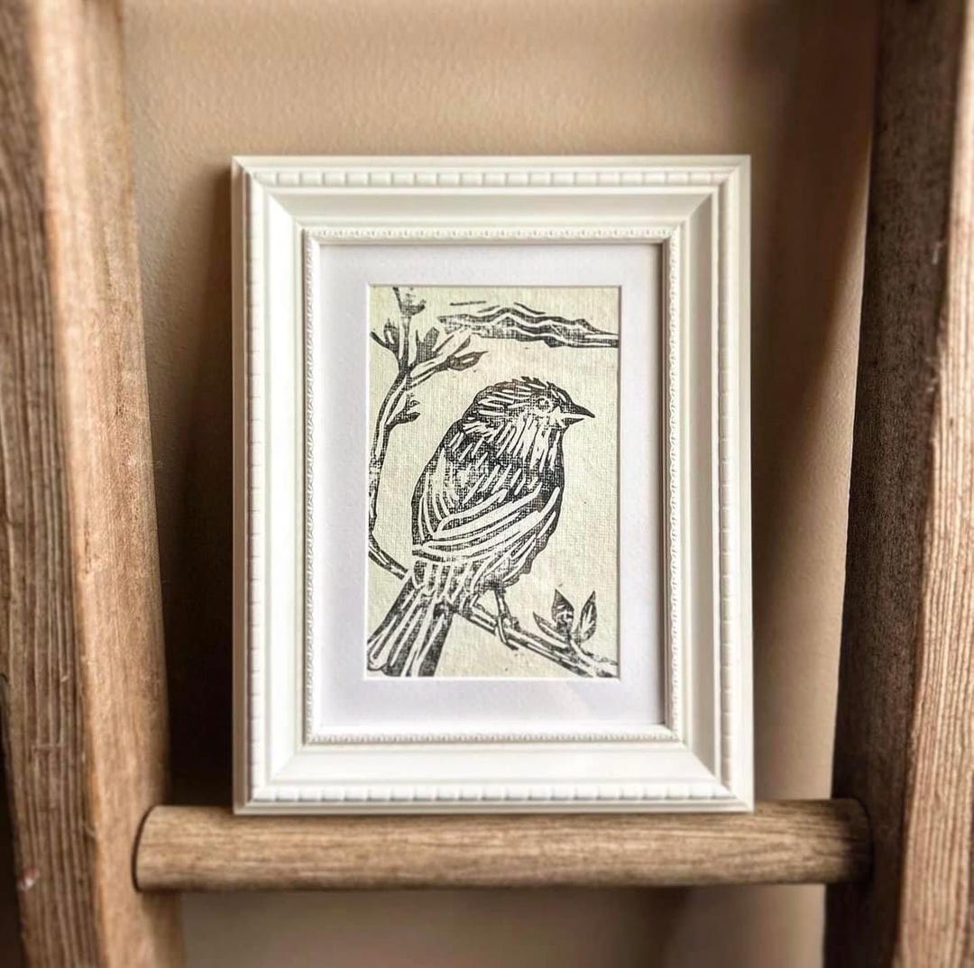 Rustic Sparrow Linocut Art Print - Etsy