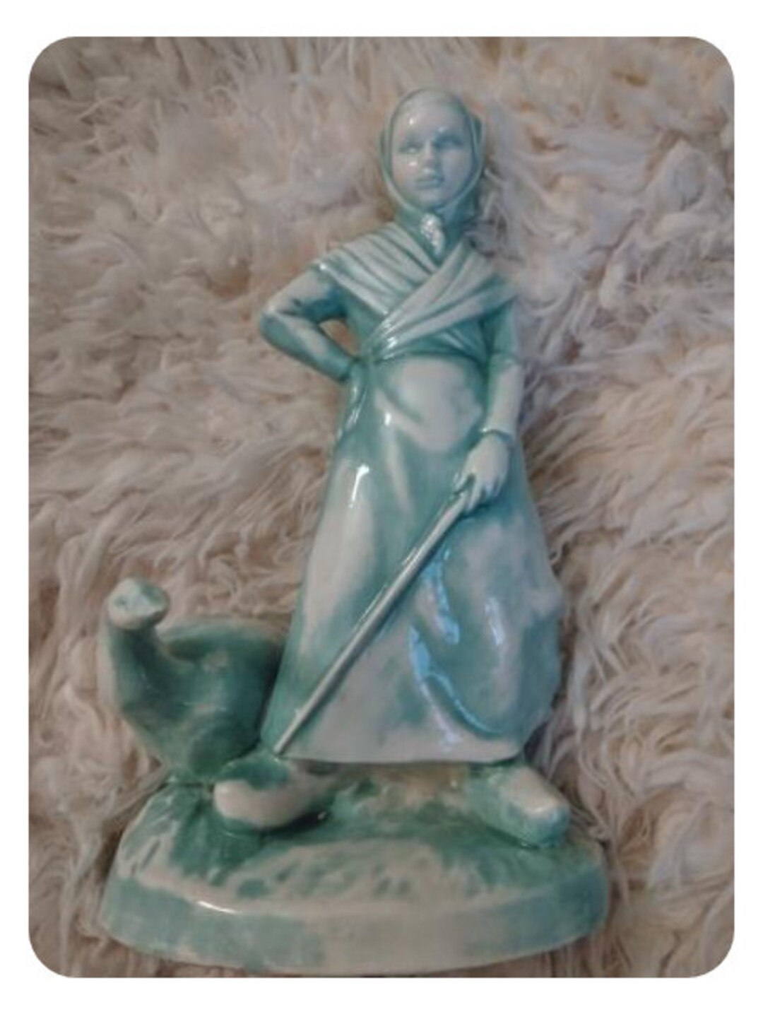 8 Inch Tall 6 Inch Wide 1975 Duncan Ceramic Product of Girl With Goose ...