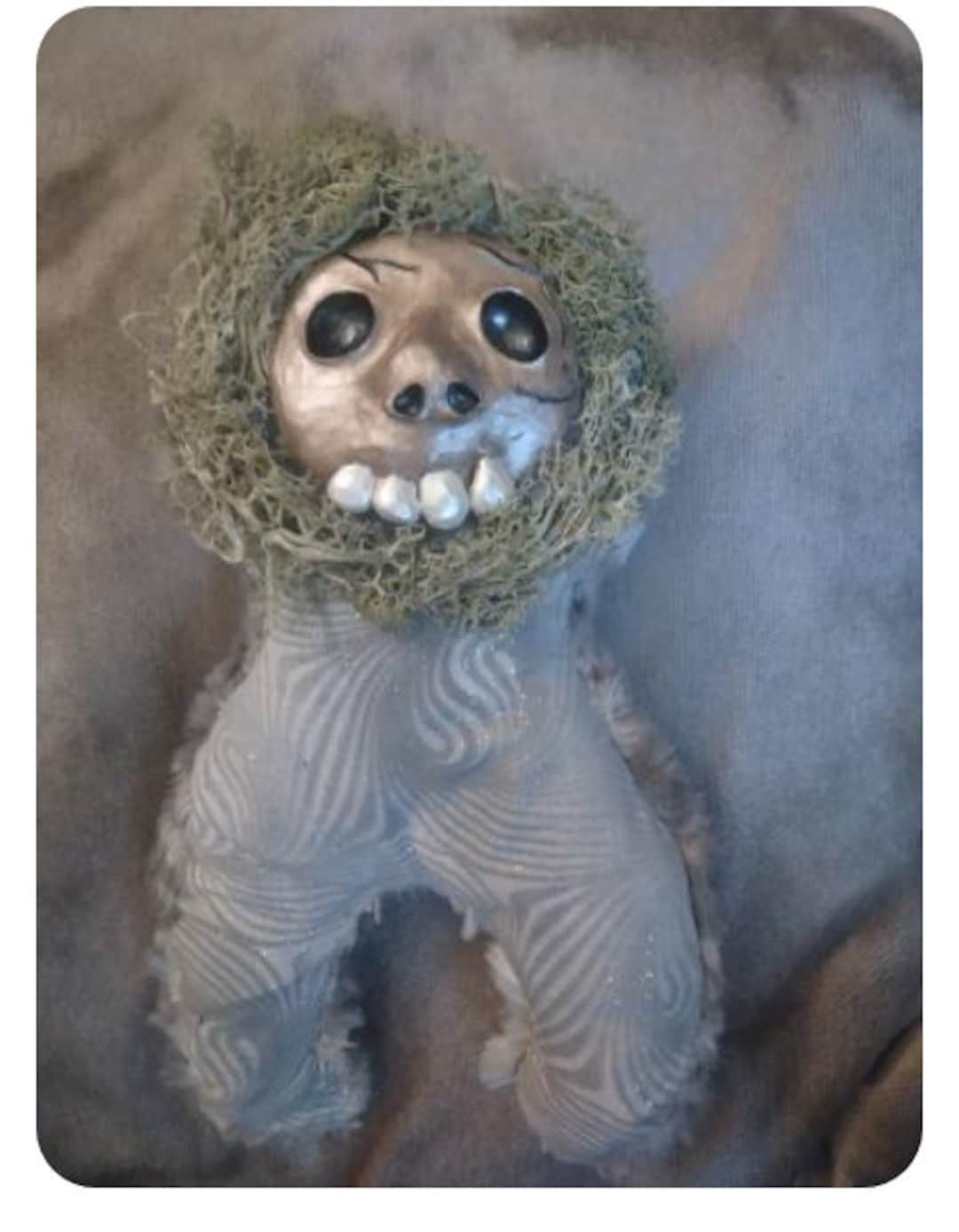 9 Inch Tall Doll Mossy Skull Doll-skull Handmade Doll Fantasy Doll ...