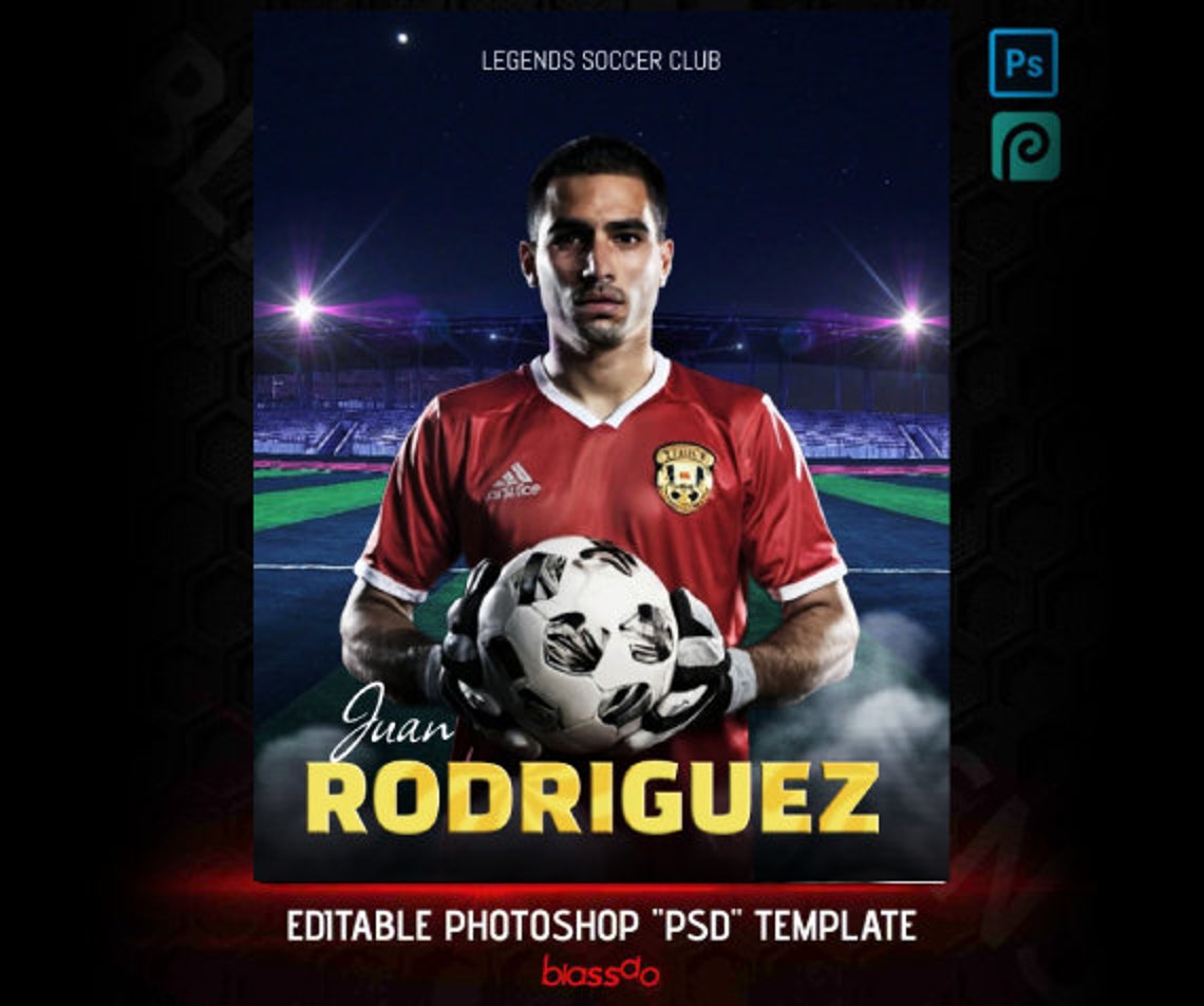 Soccer Sports Poster Template Photoshop for Soccer, Digital Template ...