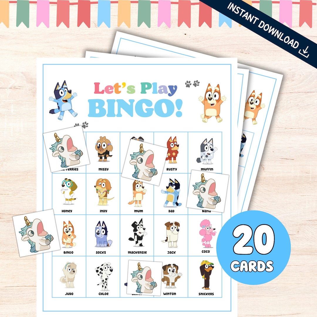 Bluey Bingo Cards Printable Game, Bluey Bingo Boards Activity, Bluey ...