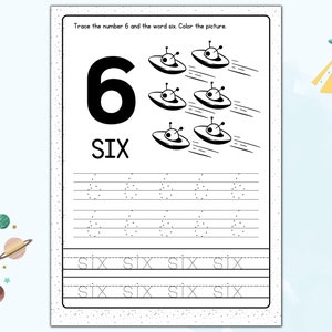 Tracing Numbers Printables Space Theme Worksheets Kindergarten - Etsy