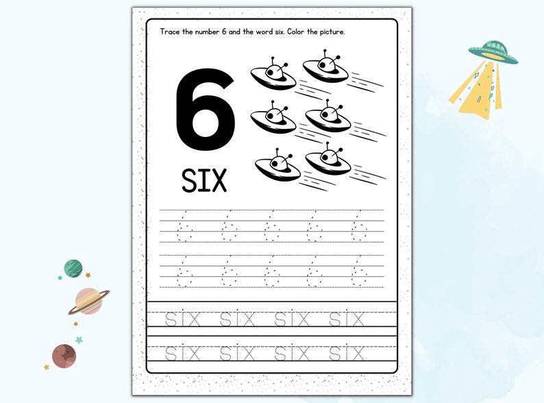 Tracing Numbers Printables Space Theme Worksheets Kindergarten - Etsy
