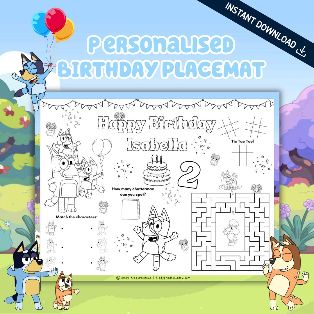Bluey Birthday Coloring Sheet, Bluey Activity Sheet, Printable Bluey ...