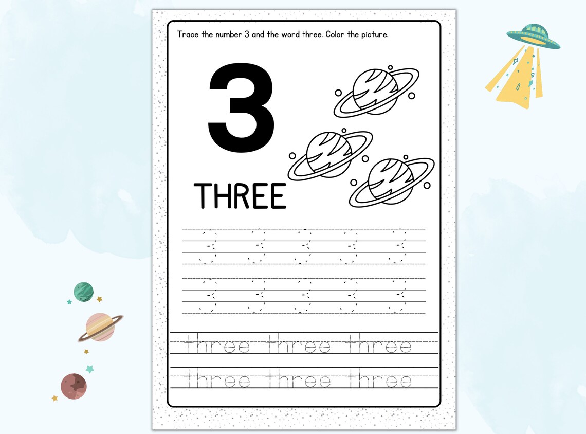 Tracing Numbers Printables Space Theme Worksheets Kindergarten - Etsy