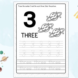 Tracing Numbers Printables Space Theme Worksheets Kindergarten - Etsy