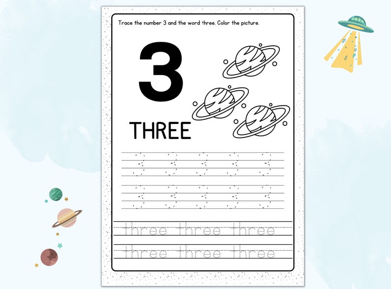 Tracing Numbers Printables Space Theme Worksheets Kindergarten - Etsy