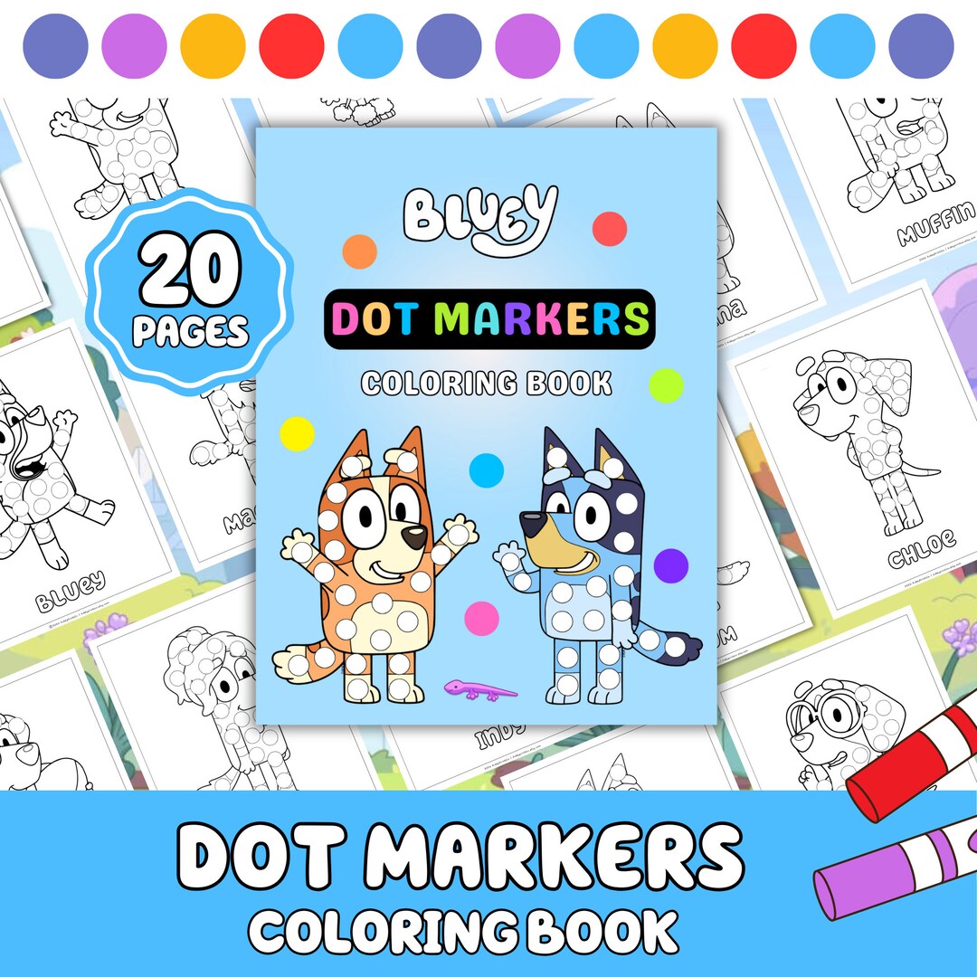 Kids Coloring Page, Dot Marker Coloring Pages, Bluey Dot Marker ...