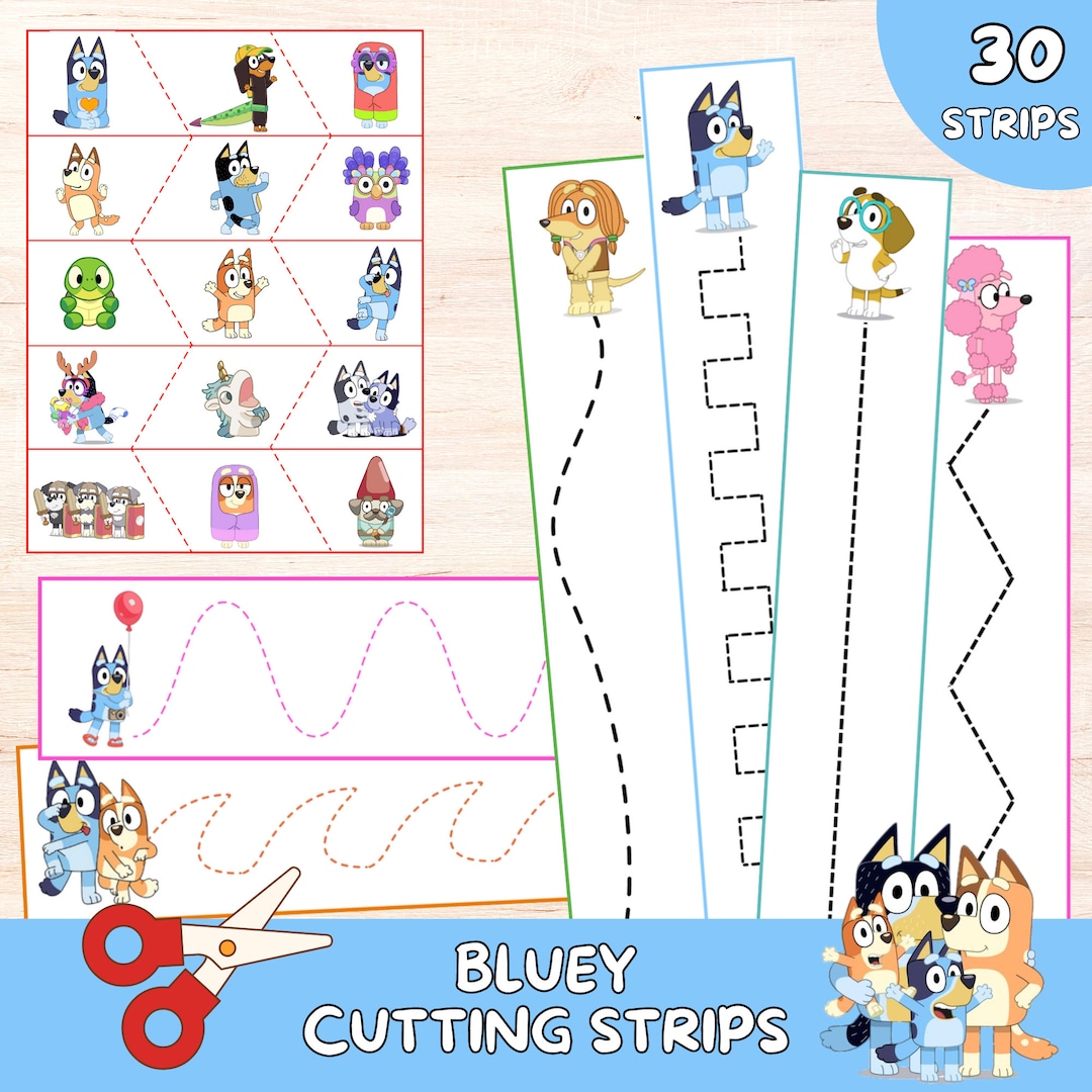 Bluey Cutting Strips for Toddler, Preschool, Kindergarten, Scissor ...