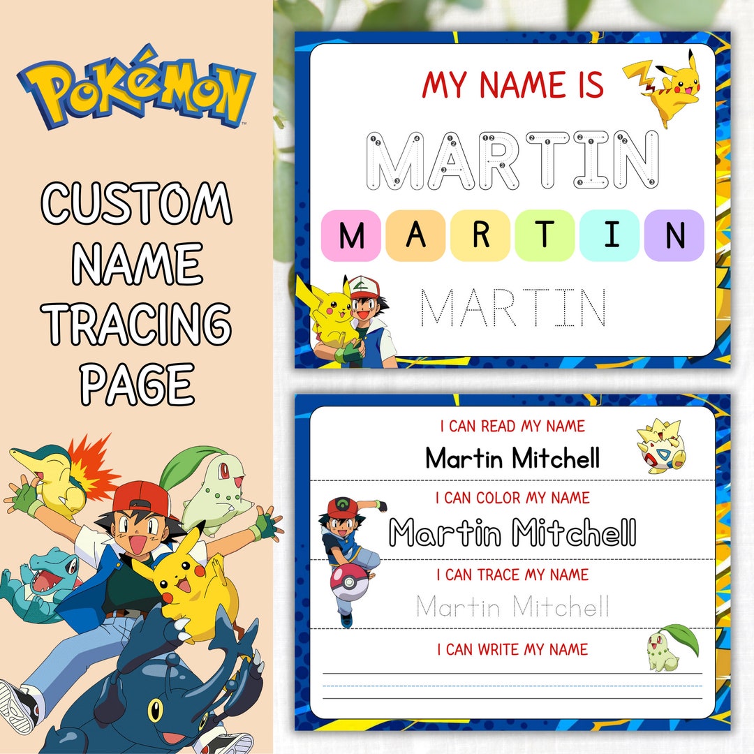 Pokemon Custom Name Tracing Sheet Handwriting Practice Personalized ...