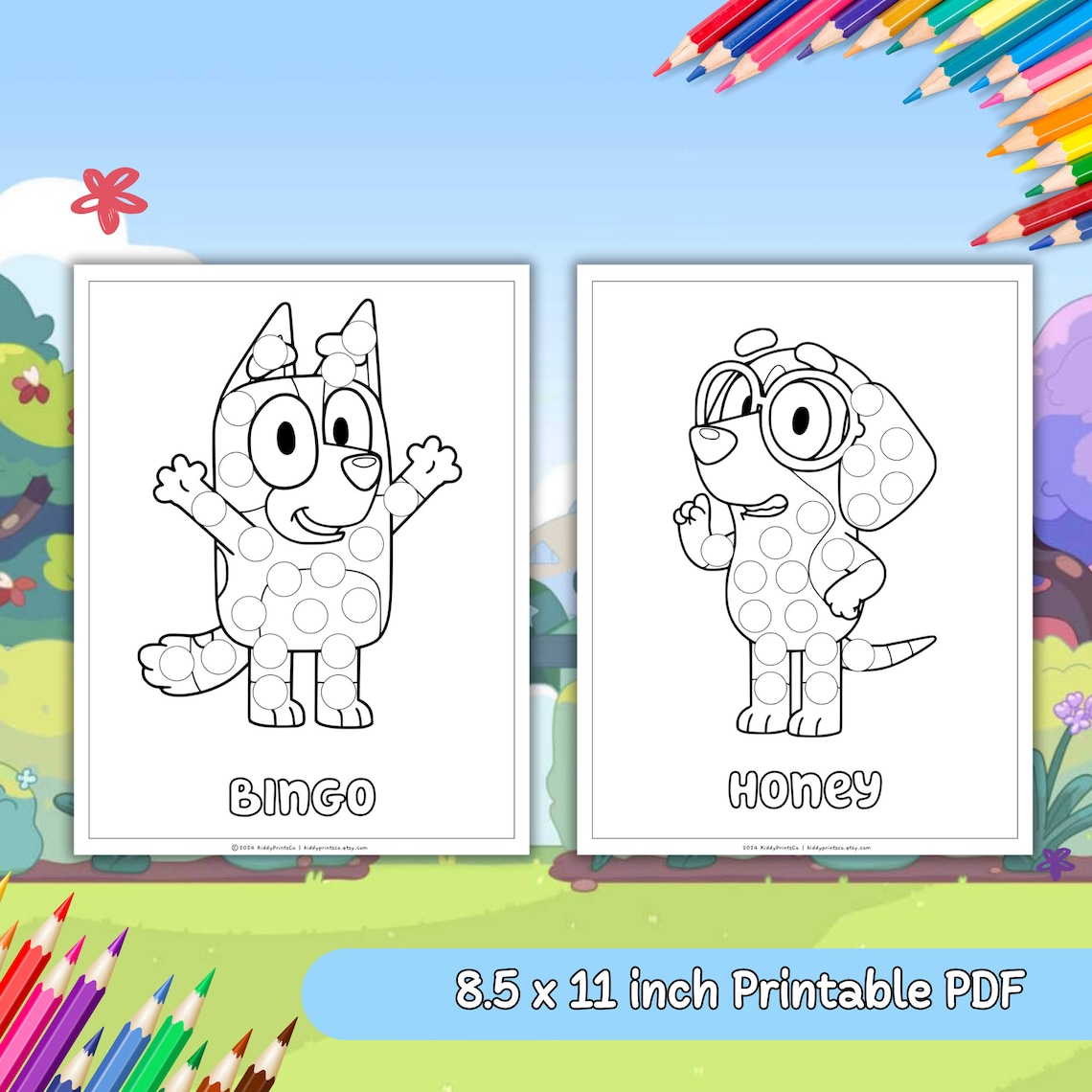 Kids Coloring Page, Dot Marker Coloring Pages, Bluey Dot Marker ...