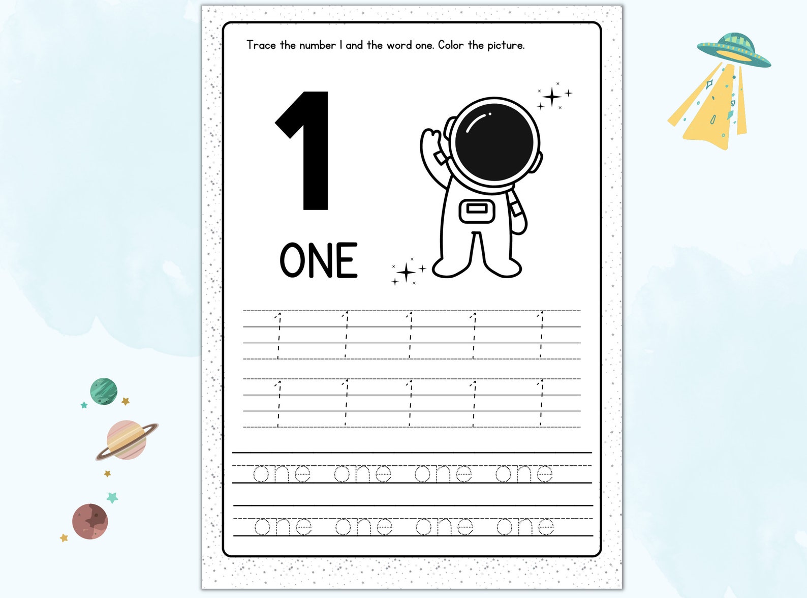 Tracing Numbers Printables Space Theme Worksheets Kindergarten - Etsy