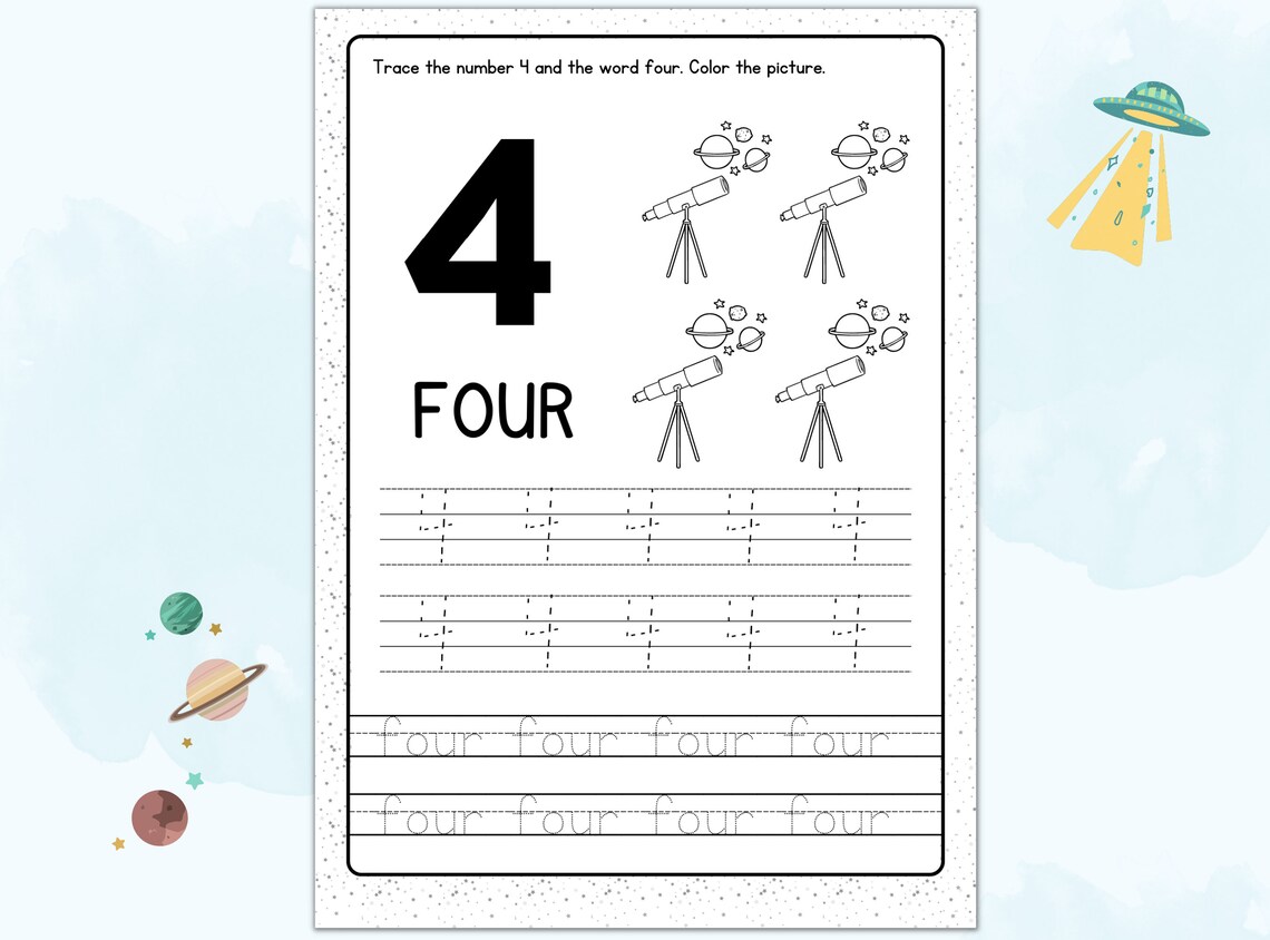 Tracing Numbers Printables Space Theme Worksheets Kindergarten - Etsy