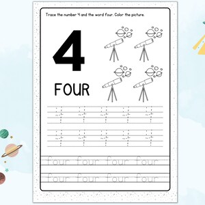 Tracing Numbers Printables Space Theme Worksheets Kindergarten - Etsy