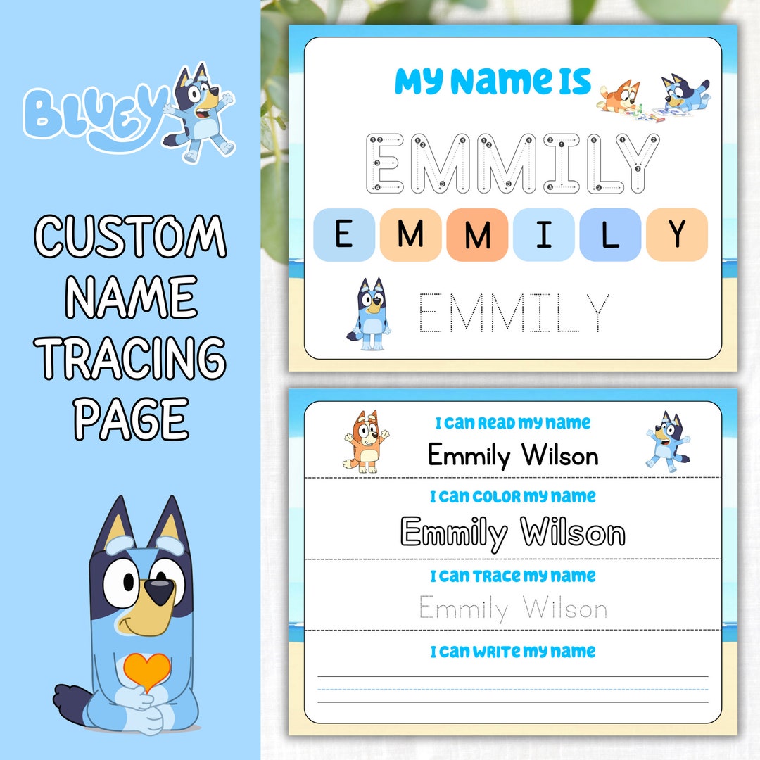 Bluey Custom Name Tracing Sheet Handwriting Practice Personalized Name ...