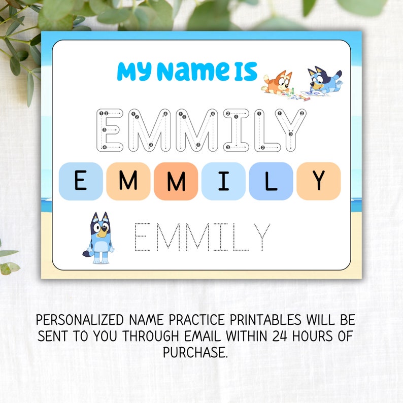 Bluey Custom Name Tracing Sheet Handwriting Practice Personalized Name ...