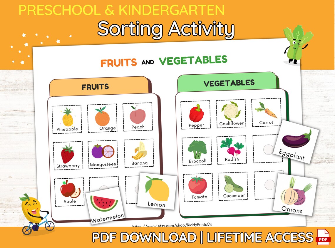 Fruits and Veggies Sorting, Matching Preschool Activities,kindergarten ...