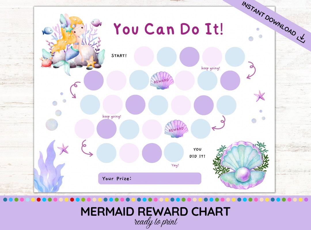 Mermaid Reward Chart for Kids, Kids Reward Chart, Mermaid Sticker Chart ...