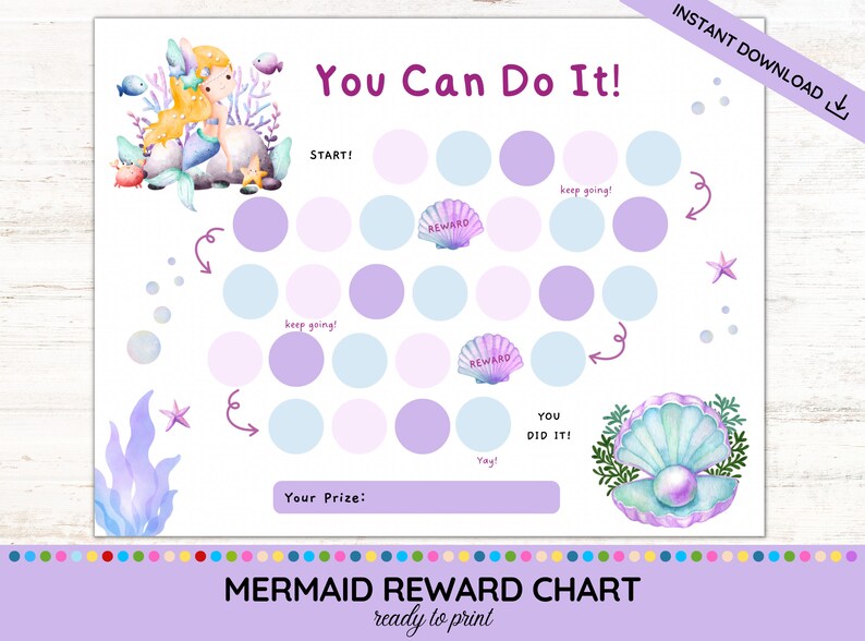 Mermaid Reward Chart for Kids Kids Reward Chart Mermaid - Etsy