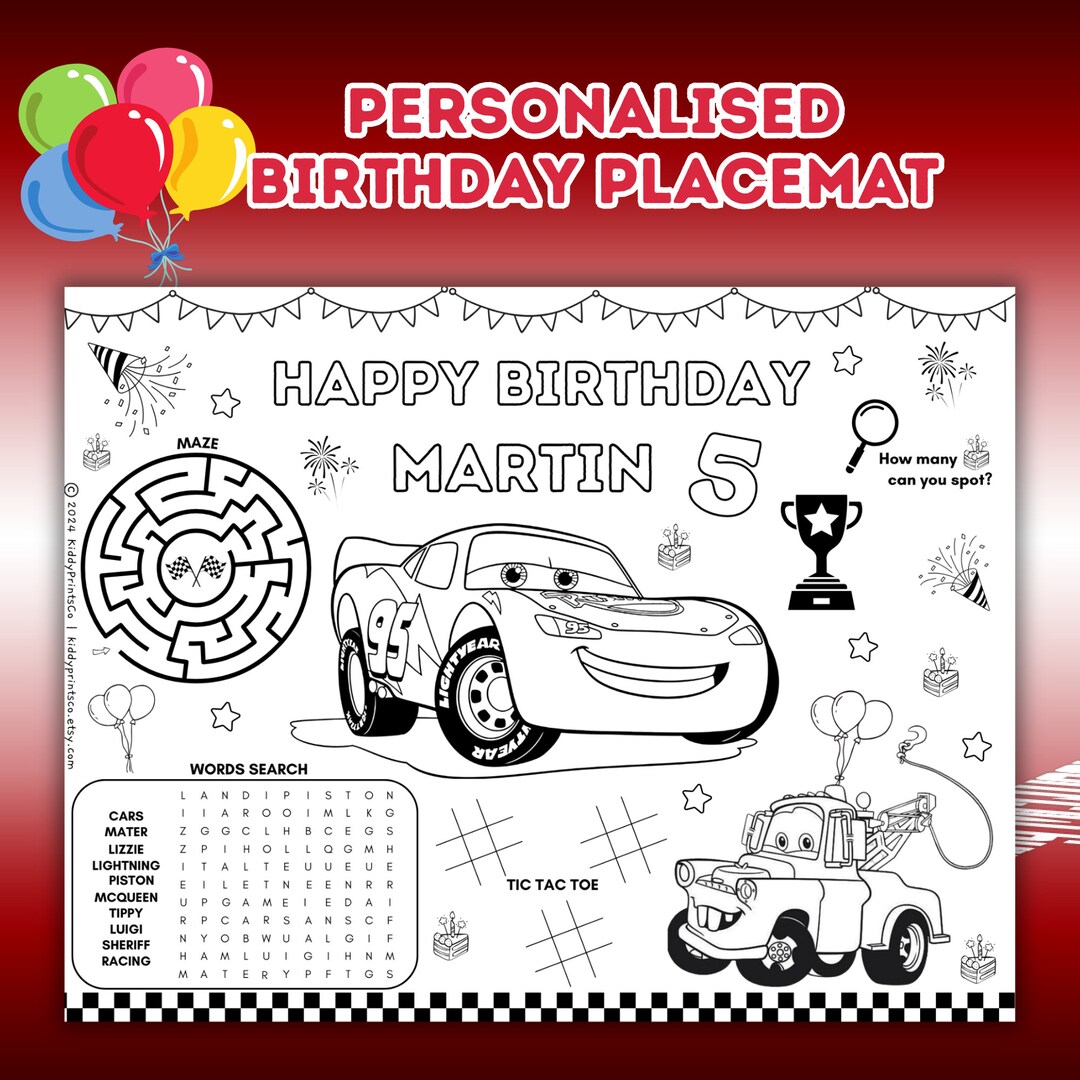 Birthday Placemat, Custom Activity Sheet, Printable Birthday Party ...