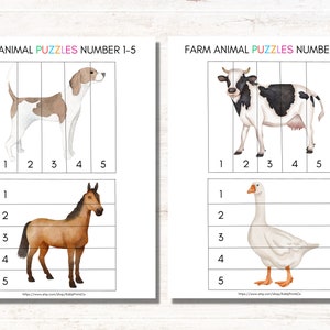 Farm Animal Printable Puzzle Number 1-5 Preschool Farm Animal - Etsy
