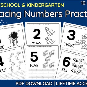 Tracing Numbers Printables Space Theme Worksheets Kindergarten - Etsy