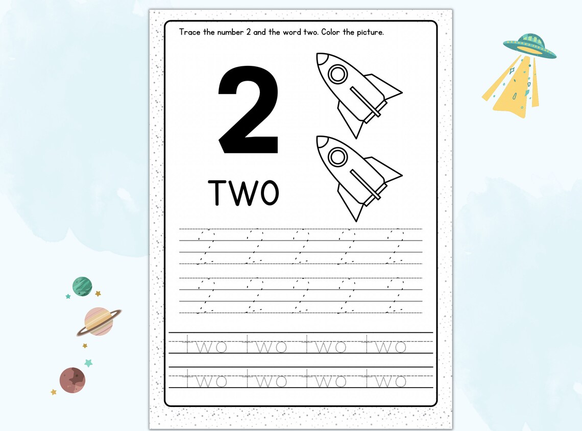 Tracing Numbers Printables Space Theme Worksheets Kindergarten - Etsy