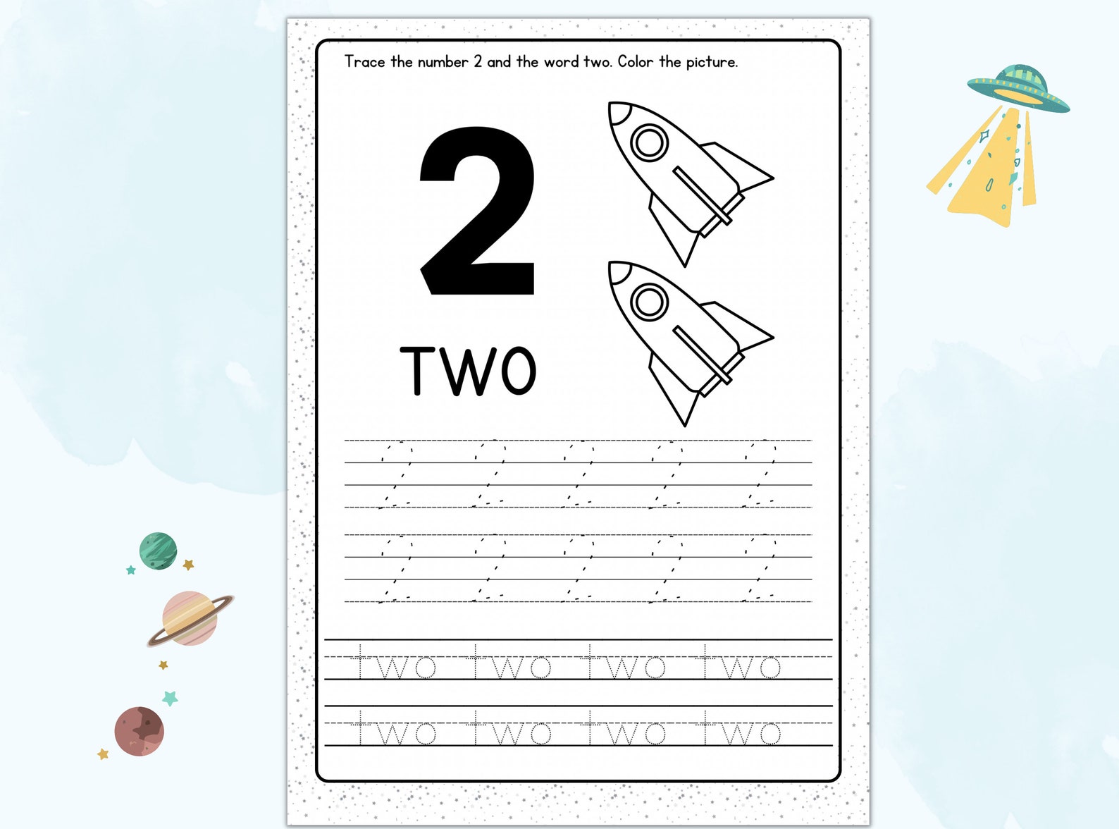 Tracing Numbers Printables Space Theme Worksheets Kindergarten - Etsy