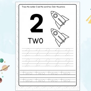 Tracing Numbers Printables Space Theme Worksheets Kindergarten - Etsy