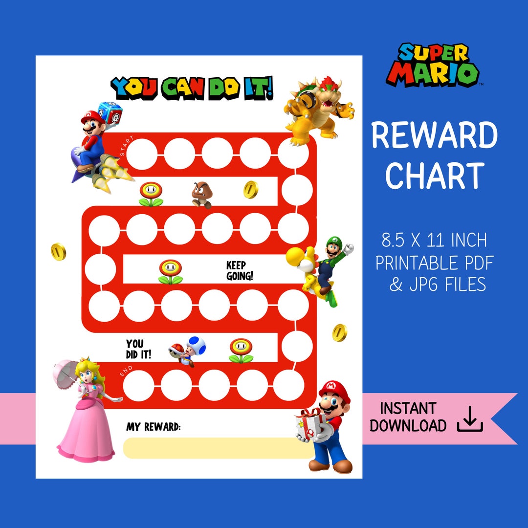 Super Mario Reward Chart for Kids, Kids Reward Chart, Mario Sticker ...